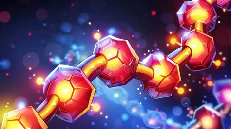 A Vibrant Depiction Of A Molecular Structure With Glowing Elements And Dynamic Colors Stock
