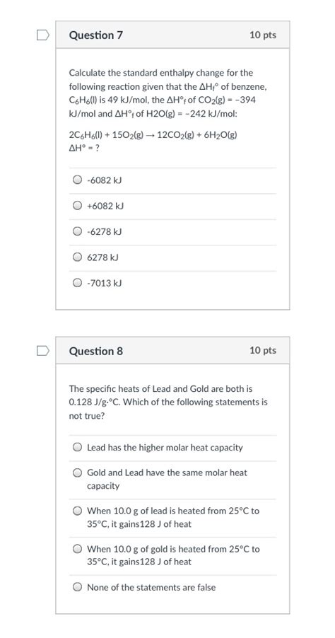 Solved D Question Pts Calculate The Standard Enthalpy Chegg