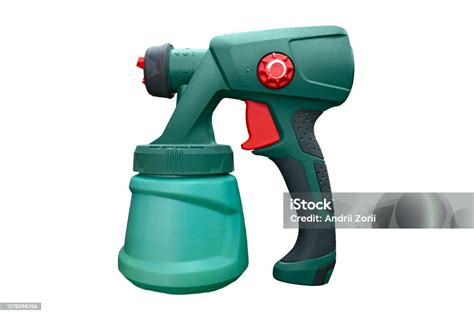 휴대용 전기 공구를 페인팅하기 위한 스프레이 건 흰색 배경에 고립 된 페인팅산업용 스프레이 건 표면의 그림을위한 도구 스프레이 건 뿌림에 대한 스톡 사진 및 기타 이미지