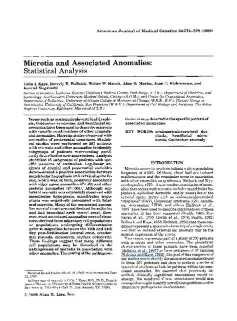 Pdf Microtia And Associated Anomalies Statistical Analysis