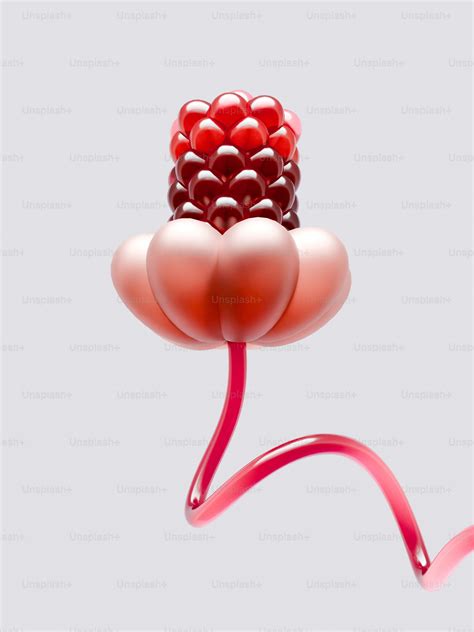 A Raspberry On A Stem With A Pink Ribbon Photo 3d Render Image On