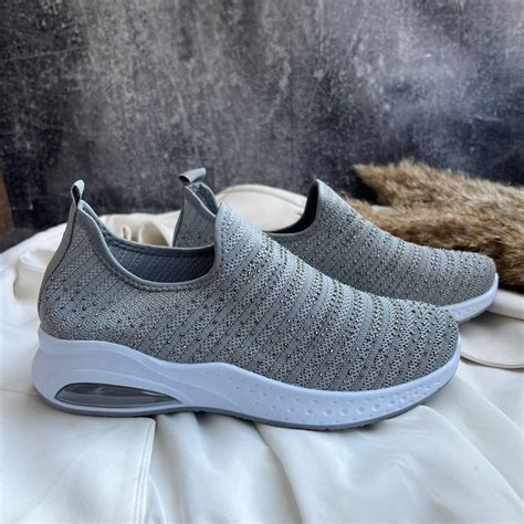 Женские Кроссовки Летние Серые Без Шнурков Стразы Сетка Текстиль Весна ...
