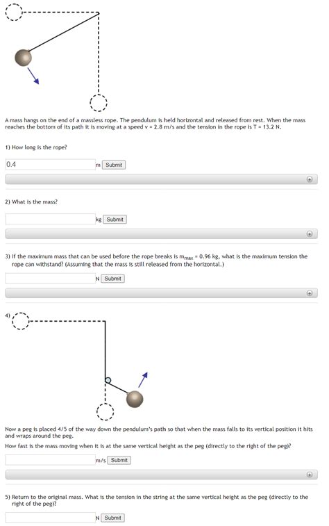 solved a mass hangs on the end of a massless rope the
