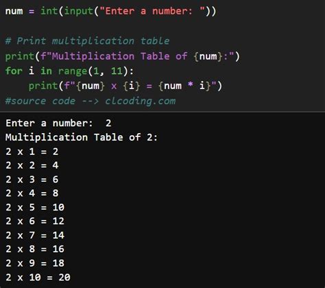 Write A Python Program That Takes A Number As Input And Prints Its Multiplication Table Up To