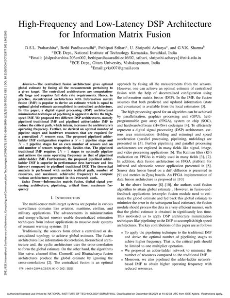 Pdf High Frequency And Low Latency Dsp Architecture For Information Matrix Fusion