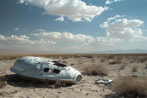 Crashed Spaceship In The Desert Premium Ai Generated Image