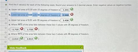 Solved Find The T Value S For Each Of The Following Cases Chegg Com