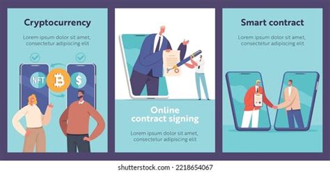 Smart Contract Execution Cartoon Banners Blockchain Stock Vector Royalty Free 2218654067