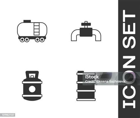 배럴 오일 오일 레일웨이 시스터른 프로판 가스 탱크 및 금속 파이프 및 밸브 아이콘을 설정합니다 벡터 아이콘에 대한 스톡 벡터 아트 및 기타 이미지 Istock