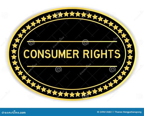 Black And Gold Round Label Sticker With Word Consumer Rights On White