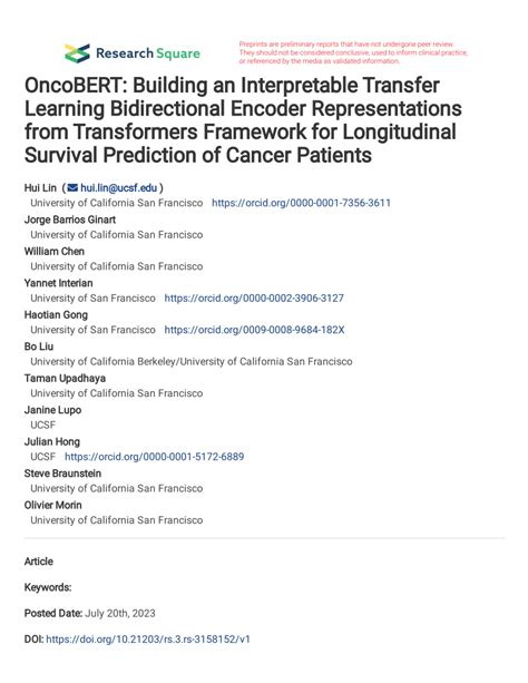 Pdf Oncobert Building An Interpretable Transfer Learning Bidirectional Encoder