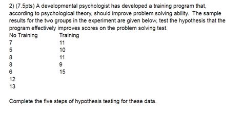Solved Complete Using The Five Steps Of Hypothesis Testing Chegg Com