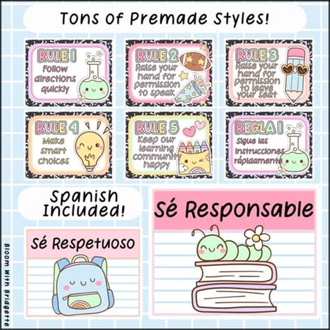 Classroom Rules Bilingual Editable Clip Charts Composition Notebook