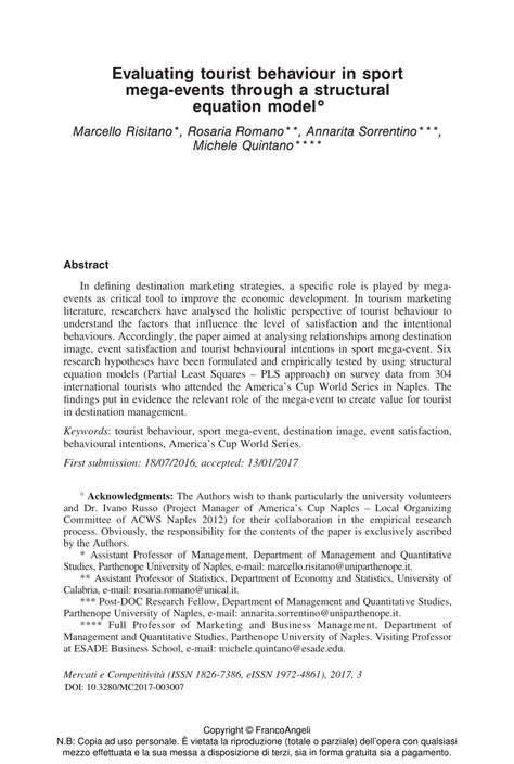 Pdf Evaluating Tourist Behaviour In Sport Mega Events Through A Structural Equation Model