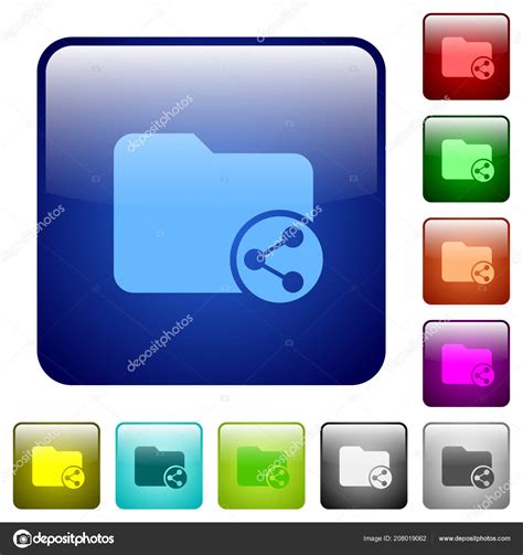 Share Directory Icons Rounded Square Color Glossy Button Set Stock