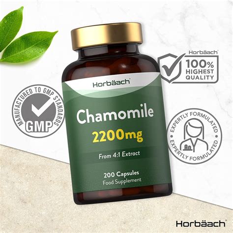 Chamomile Supplement Capsules 2200mg Flower Extract 200 Capsules By Horbaach Buy Now With