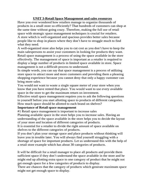 Unit 3 Allocating Retail Space Pdf Sales Forecasting