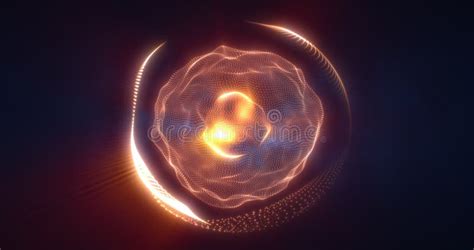 Abstract Orange Energy Sphere From Particles And Waves Of Magical
