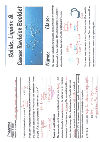 Igcse Solids Liquids And Gases Revision Booklet Teaching Resources