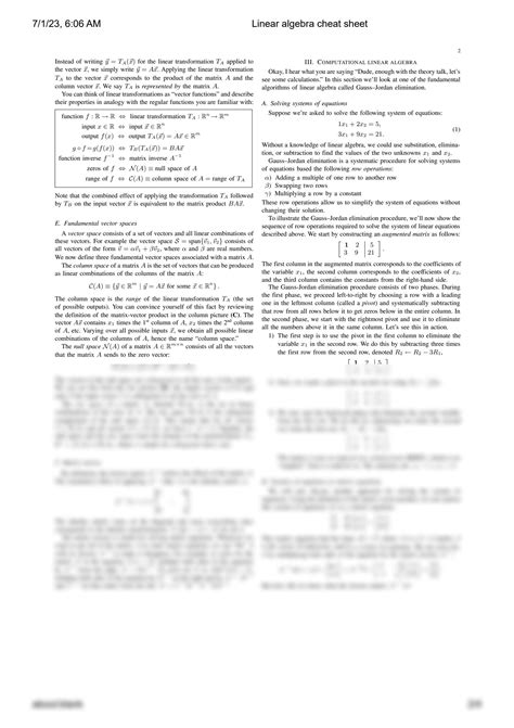 SOLUTION Linear Algebra Cheat Sheet Studypool
