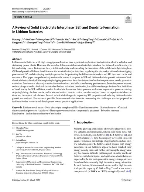 A Review Of Solid Electrolyte Interphase Sei And Dendrite Formation In Lithium Batteries 2023