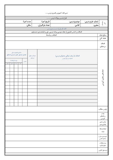 فرم خام طرح درس ملی گاما