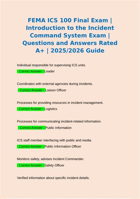 Fema Ics 100 Final Exam Introduction To The Incident Command System