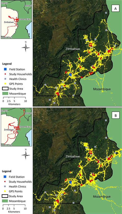 Gps Data Logger Points Stratified By A Dry Season And B Rainy Season Download Scientific