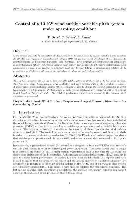 pdf control of a 10 kw wind turbine variable pitch system dokumen tips