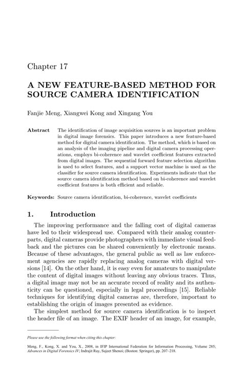 Pdf A New Feature Based Method For Source Camera Identification