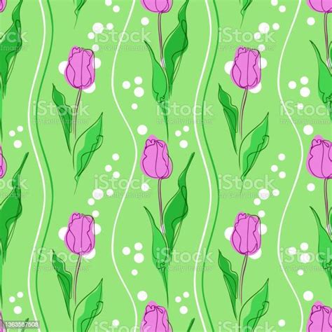 녹색 초원에 봄 튤립 꽃 매끄러운 플로럴 패턴 직물 인쇄 배경 벽지에 적합합니다 벡터 장식 우아한 배경 디자인에 대 한 Eps 8 귀여운에 대한 스톡 벡터 아트 및 기타