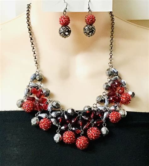 Vintage Statement Ruby Red Disco Balls Silver Tone Bi… Gem