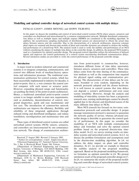 Pdf Modeling And Optimal Controller Design Of Networked Control