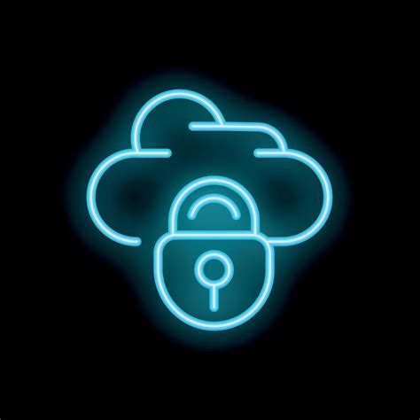 Neon Padlock Icon Protecting Cloud Computing Data Storage System