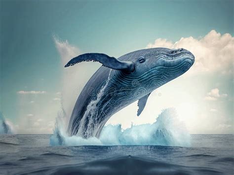 Blauwe Walvis Springt Uit De Oceaan Stock Illustratie Illustratie Van