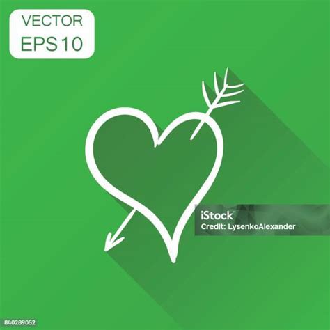 손으로 그린된 심장 아이콘입니다 비즈니스 개념 사랑 마음 그림을 스케치 합니다 긴 그림자와 녹색 배경에 벡터 일러스트입니다 그림 그리기에 대한 스톡 벡터 아트 및 기타