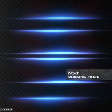사실적인 조명 효과 수평 광학 렌즈 플레어 푸른 빛나는 광선 검은 색 배경에 격리된 설계를 위한 투명한 벡터 효과 집합 빛에 대한 스톡 벡터 아트 및 기타 이미지 Istock