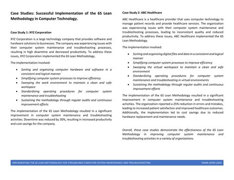 Implementing The 6S Lean Methodology For Streamlined Computer System