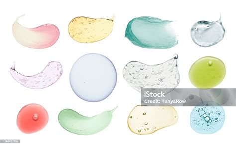 블루 그레이 그린 알로에 베라 핑크 투명 화장품 크림 젤 레티놀 세럼 텍스처 와 거품은 흰색과 여러 가지 색상 배경에 고립 질감에 대한 스톡 사진 및 기타 이미지 Istock