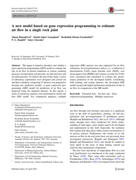 Pdf A New Model Based On Gene Expression Programming To Estimate Air Flow In A Single Rock Joint