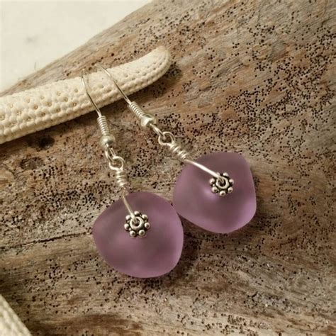 Handmade In Hawaii Purple Sea Glass Earrings T Box Beach Glass