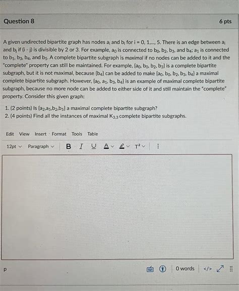 solved question 8 6 pts a given undirected bipartite graph