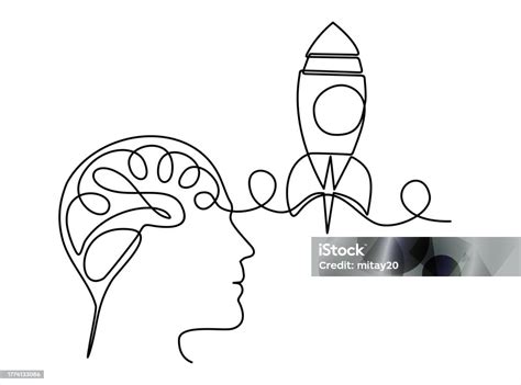 스타트업 사업에 대해 생각하는 인간의 머리와 뇌를 지속적으로 양식화한 현대적인 그림 새로운 수익을 창출할 수 있는 시간입니다