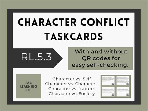 Character Conflict Task Cards With And Without Qr Codes By Fab Learning Co