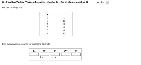 solved for the following data find the regression equation for