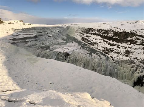 Partially Frozen Waterfall Gullfoss Iceland [oc] [4032x3024] R Earthporn