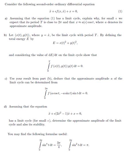 Consider The Following Second Order Ordinary