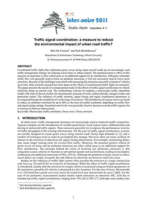 Pdf Traffic Signal Coordination A Measure To Reduce The