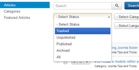 How To Empty Joomla Trash Publish Or Delete Content Items