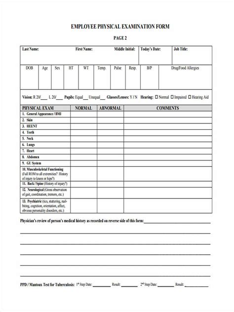 Template Basic Physical Exam Form Pdf